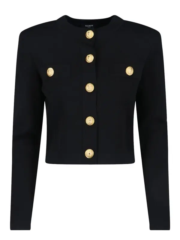 Balmain Buttoned Crewneck Cardigan With Gold-tone Hardware - Black