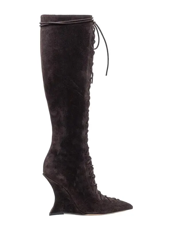 Paris Texas Lace-up Wedge Boots - Ebano