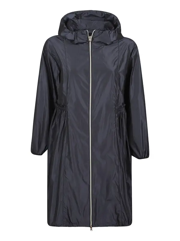 Herno Long Sleeve Ruffled Hooded Parka - Navy