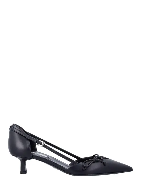 Prada Side-cut Leather Pumps With Bow Detailing - Black