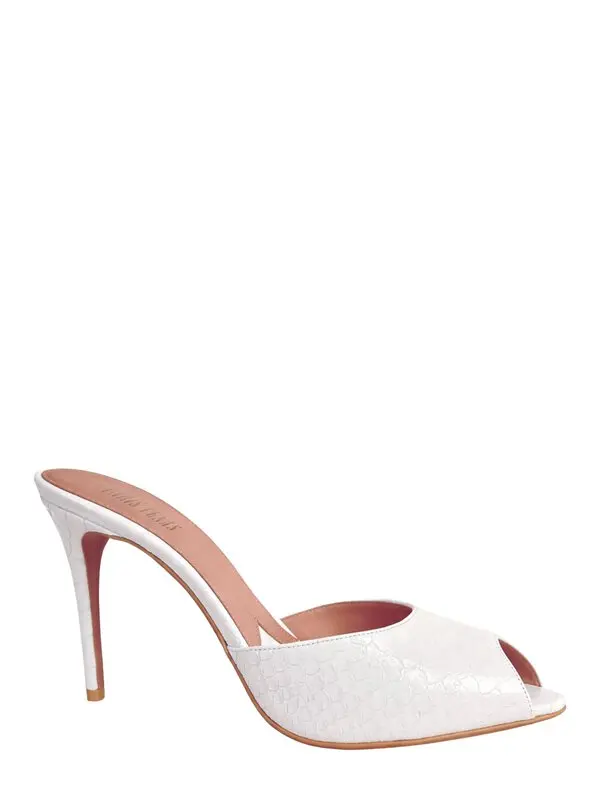 Paris Texas Elegant Heeled Sandals With Crocodile Effect - White