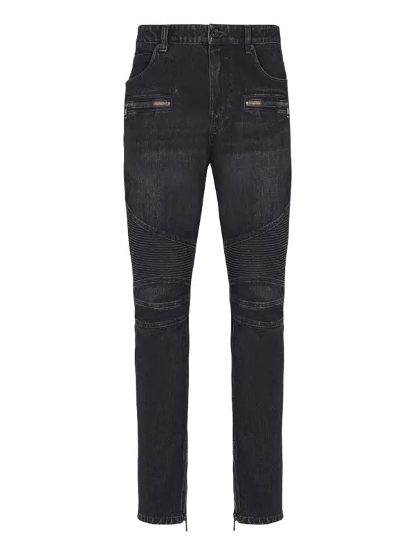 Balmain Slim Fit Moto Jeans - Black