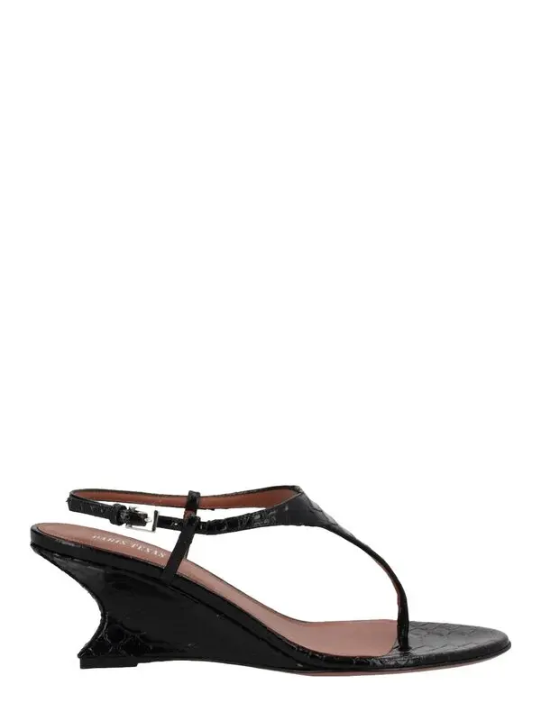 Paris Texas Crocodile-embossed T-strap Wedge Sandals - Black