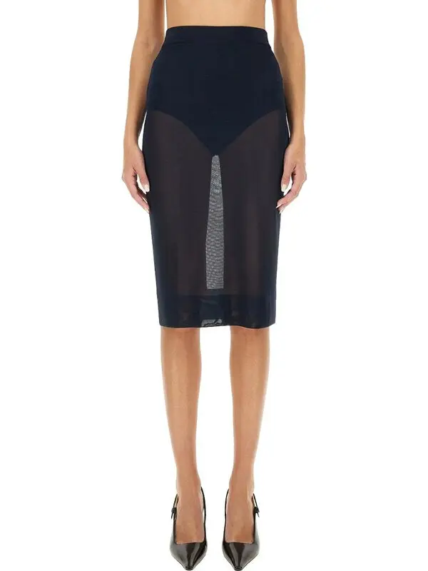 Saint Laurent Sheer Knit Pencil Skirt - Blue