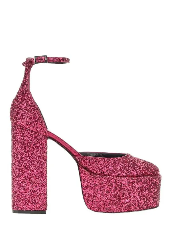 Paris Texas Glitter Platform Pumps With Buckled Ankle Strap - Fuchsia