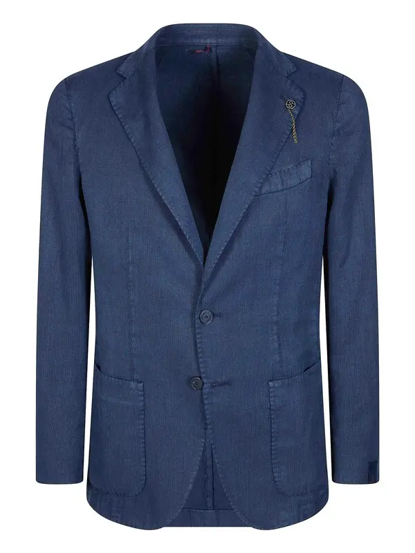 SANTANIELLO Linen Blend Single-breasted Blazer - Blu