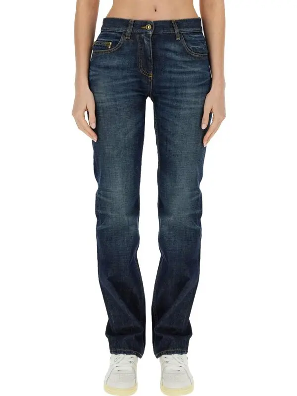 Palm Angels Logo-embroidered Straight-leg Jeans - Blue