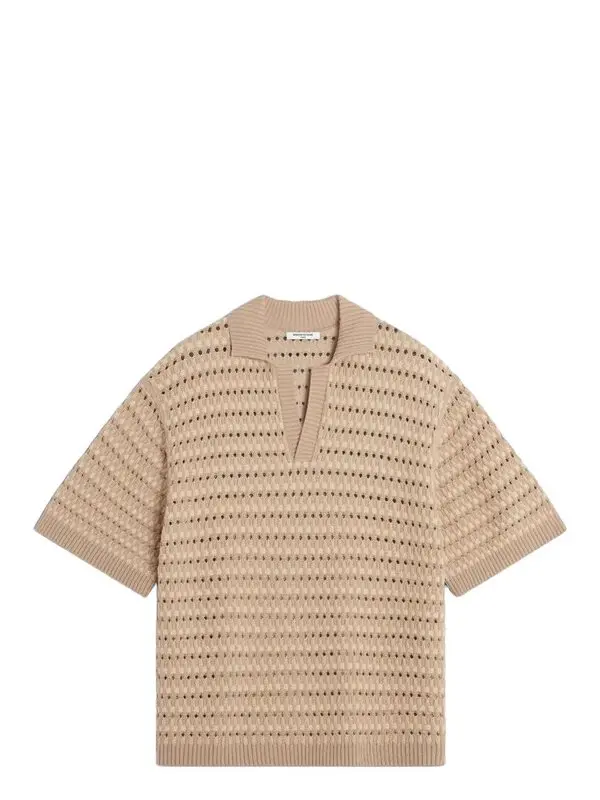 Maison Kitsuné Knit Polo Shirt Basket Weave Design - Flatwhite