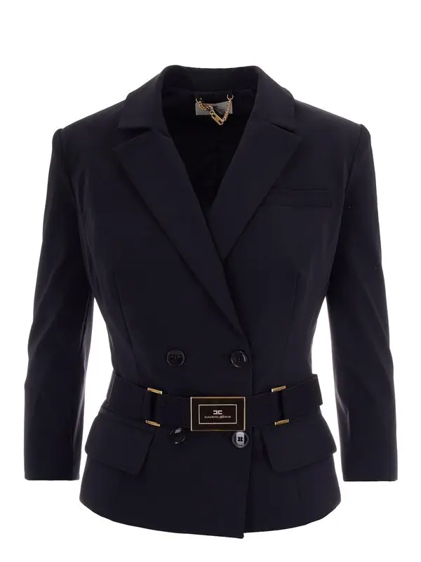 Elisabetta Franchi Belted Double Breasted Jacket - Nero