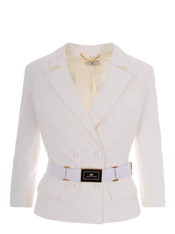 Elisabetta Franchi Double Breasted Belted Jacket - Avorio