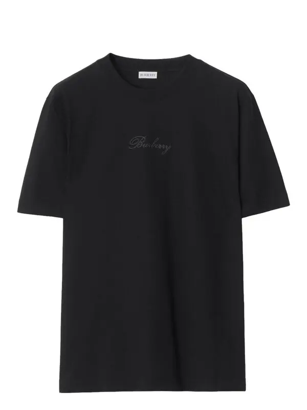 Burberry Rib-knit Neckline T-shirt With Embroidered Lettering Size - Black