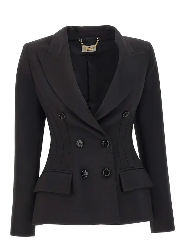 Elisabetta Franchi Tailored Blazer With Gold Accents - Nero