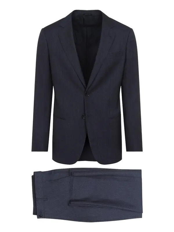 Giorgio Armani Single-breasted Soho Line Suit In Micro-textured Virgin Wool - Blue