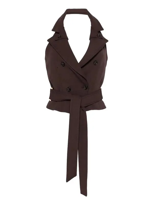 Elisabetta Franchi Sleeveless Vest With Belt Detail - Cacao