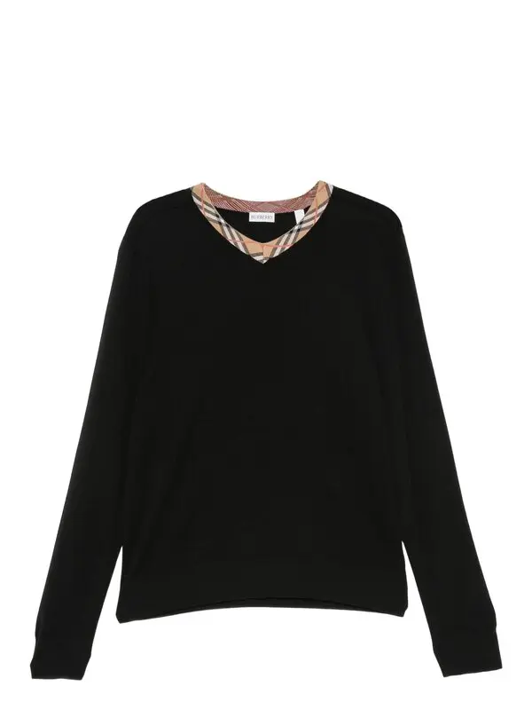 Burberry Merino Wool V-neck Trim Sweater - Black