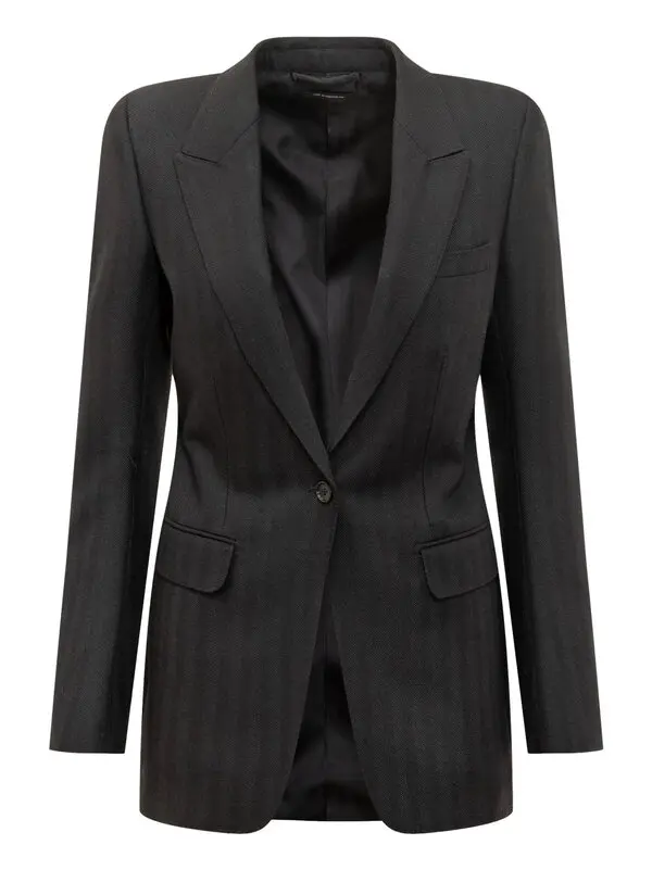 TOM FORD Wool Blazer With Unique Button Detail - Black