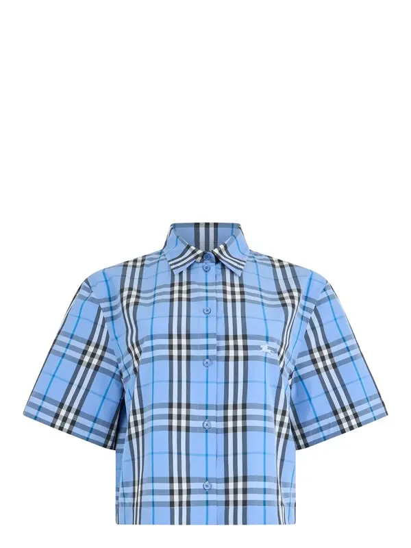 Burberry Short Sleeve Cotton Shirt With Checks - Light Blue