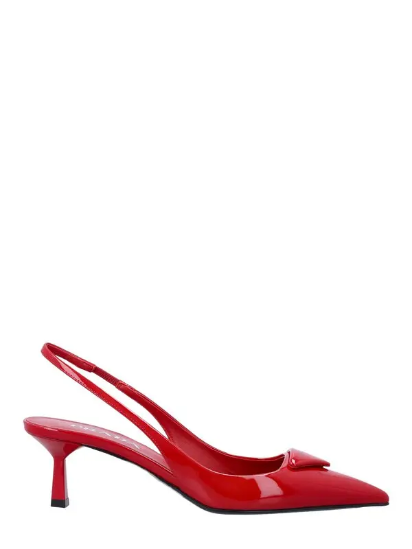 Prada Patent Leather Slingback Pumps With Sculptural Heel - Red