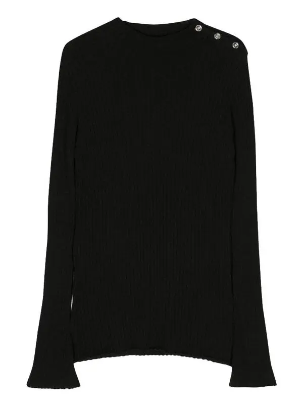 Versace Ribbed Virgin Wool Knit Sweater With Button Detail - Black