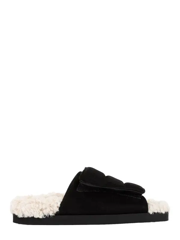 GIA BORGHINI Suede Faux Shearling Sandals - Black