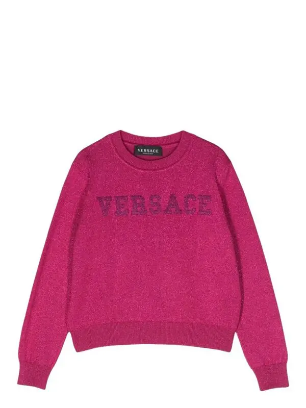 Versace Crew Neck Pullover With Embroidered Logo - Fuchsia
