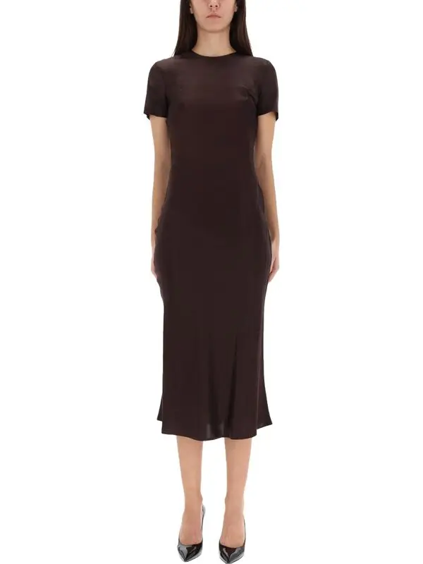 Staud Silk Blend Midi Dress - Brown