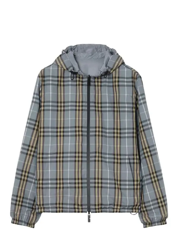 Burberry Checked Hooded Zip-up Jacket - Bluecheck
