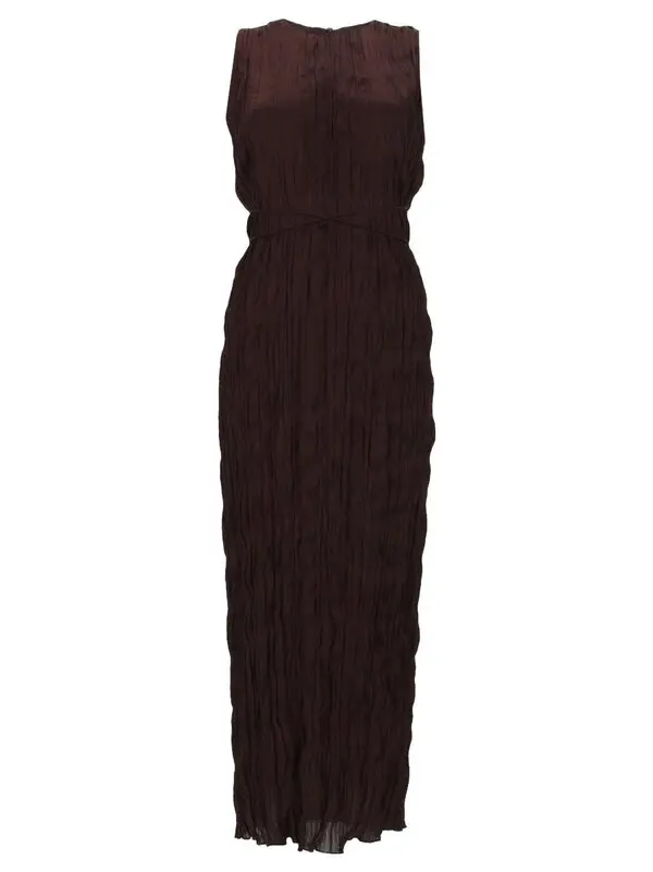 Staud Mizu Plissé Maxi Dress - Brown