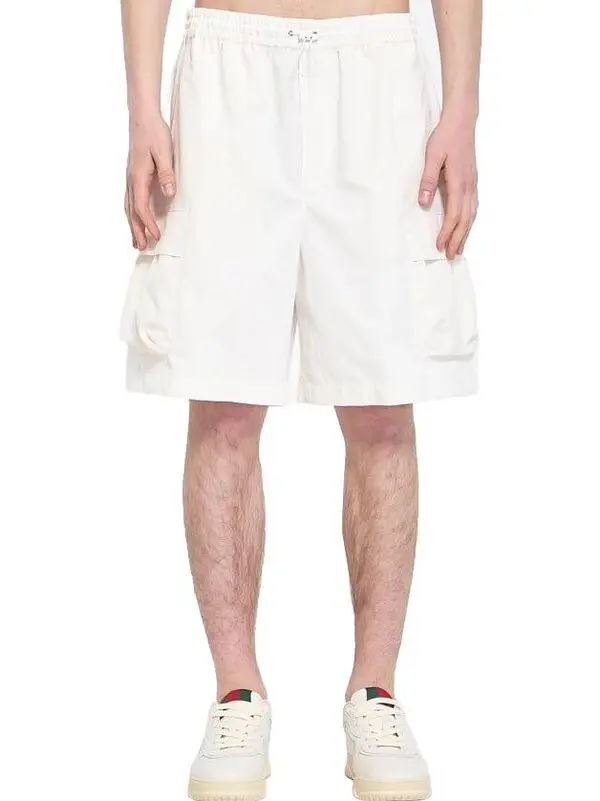Gucci Bermuda Shorts With Elastic Drawstring Waist And Web Print - White
