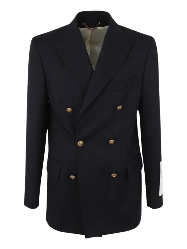 GOLDEN GOOSE Double-breasted Wool Blazer With Front Pockets - Navy