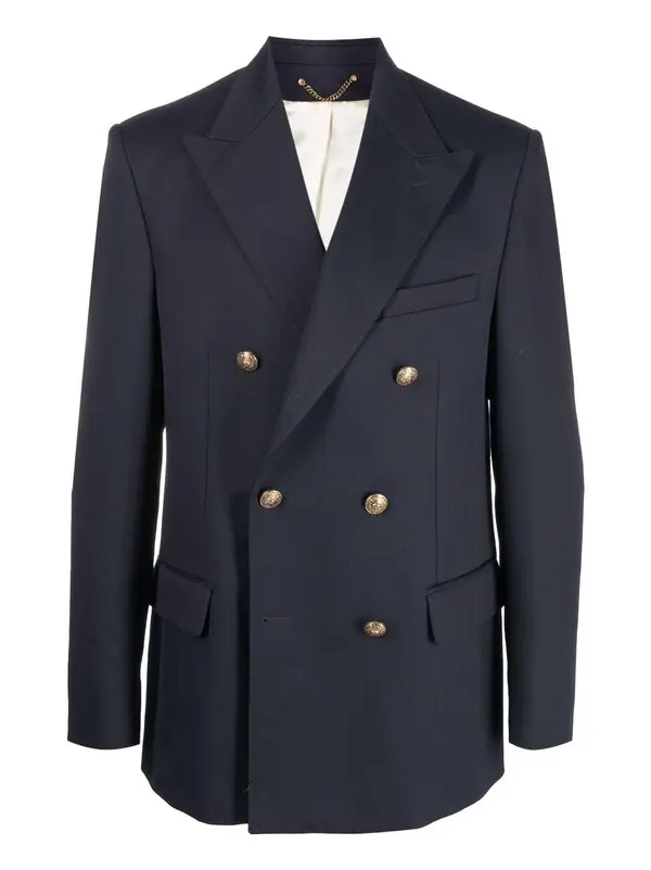 GOLDEN GOOSE Double-breasted Wool Blazer With Front Pockets - Navy
