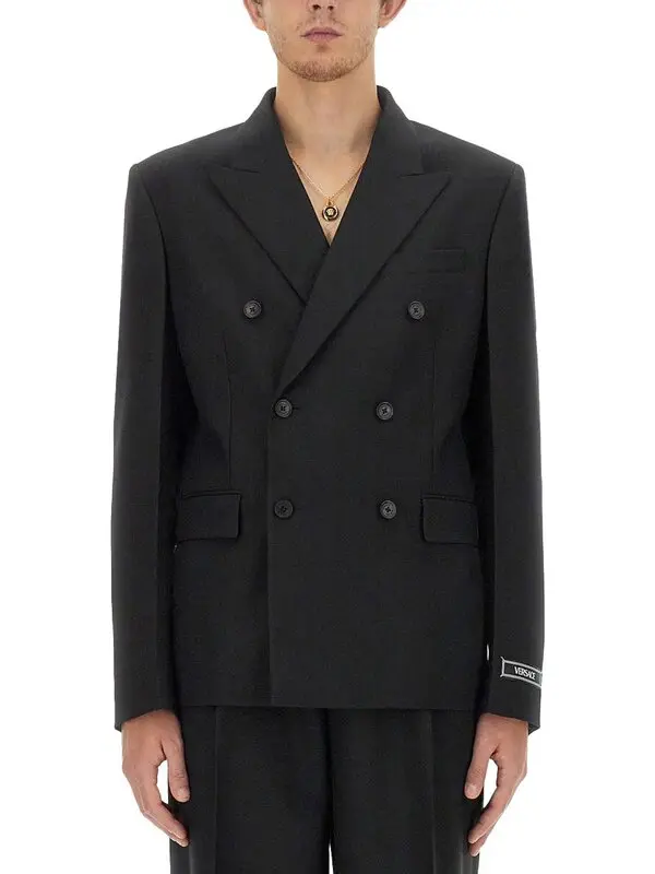 Versace Double-breasted Wool Blazer - Black