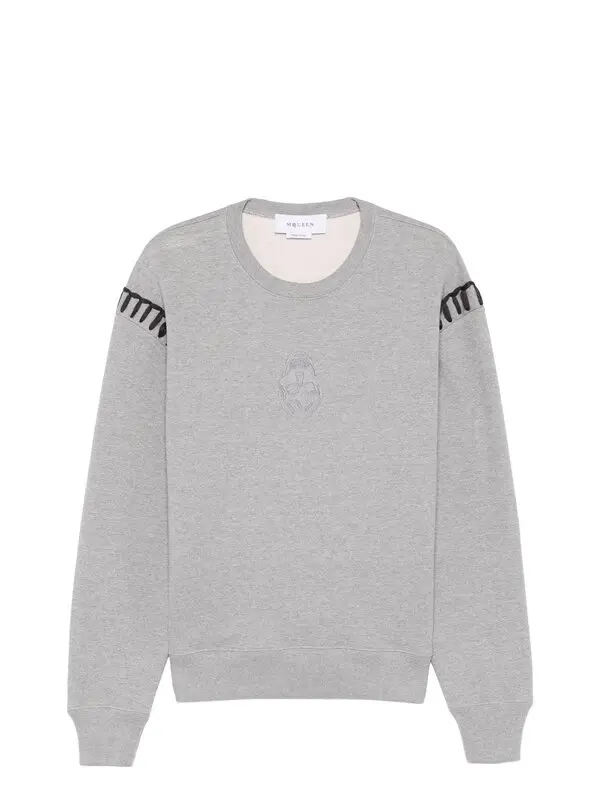 Alexander McQueen Crewneck Sweatshirt With Embroidered Logo Detail - Greymel