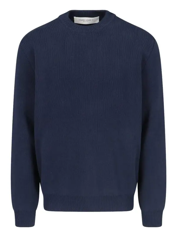 GOLDEN GOOSE Ribbed Cotton Blend Crewneck Sweater - Blue