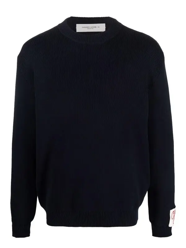 GOLDEN GOOSE Ribbed Cotton Blend Crewneck Sweater - Blue