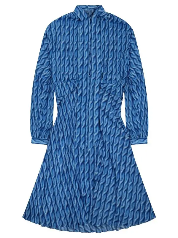 Balenciaga Textured Long Sleeve Midi Dress - Blue