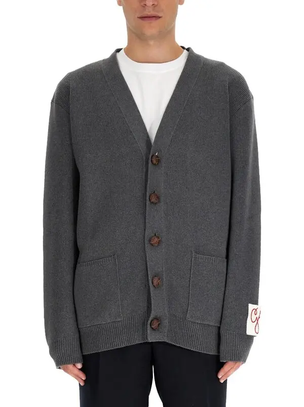 GOLDEN GOOSE Cardigan With Logo Detail - Grey