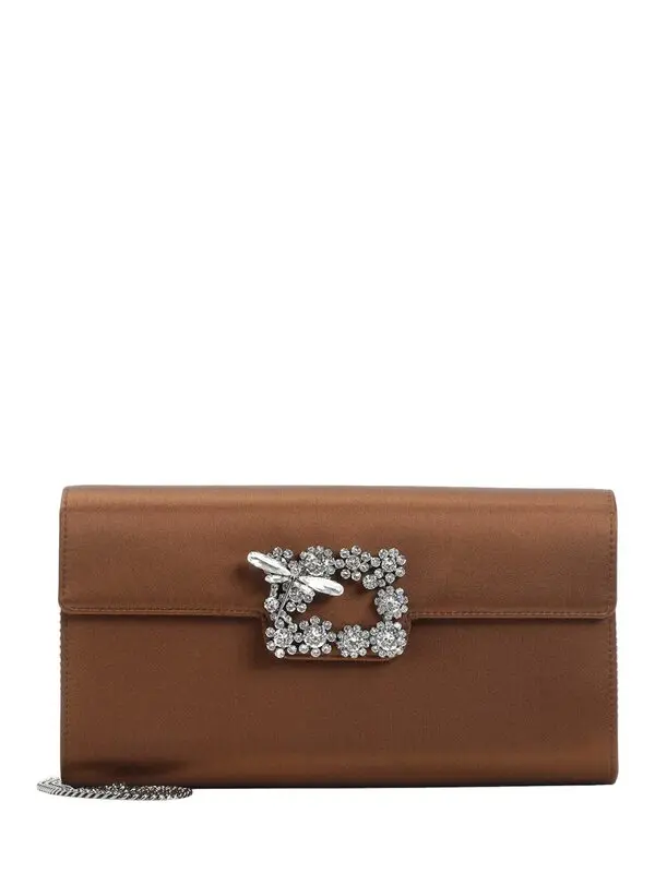 ROGER VIVIER Satin Crystal-embellished Mini Envelope Bag - Brown