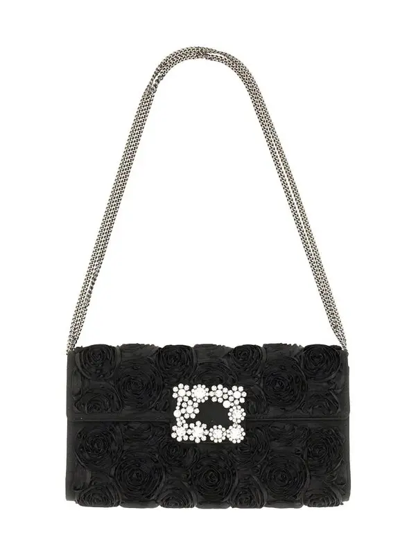 ROGER VIVIER Embellished Satin Clutch - Black