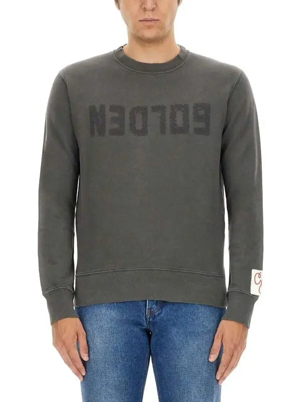 GOLDEN GOOSE Crewneck Sweatshirt With Distressed Logo - Grey