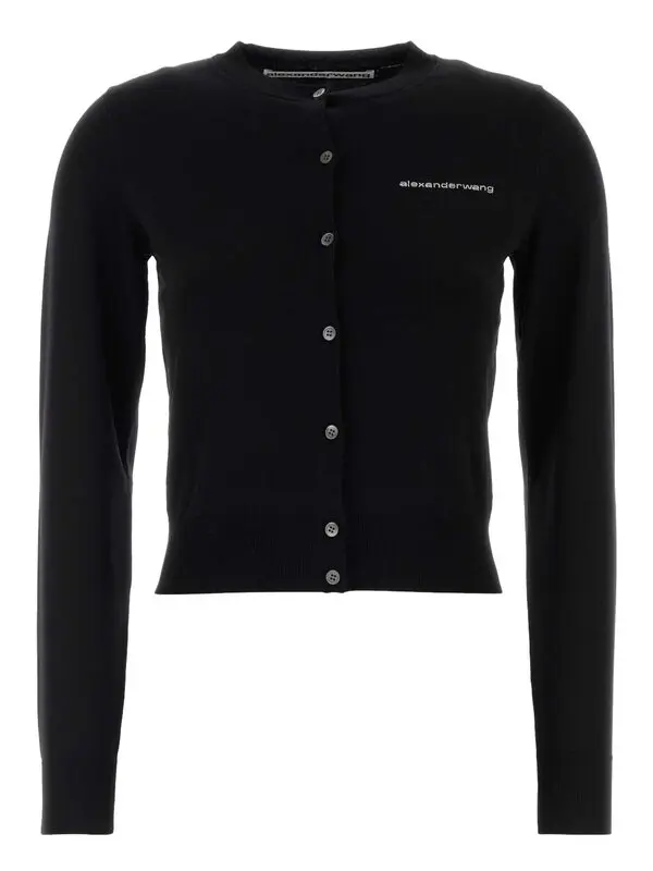 Alexander Wang Cropped Logo Button-front Cardigan - Black