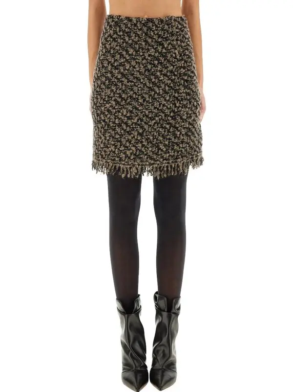 Fabiana Filippi Textured Tweed Skirt With Fringe Detail - Brown