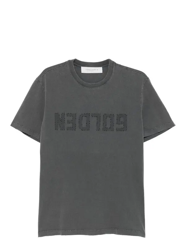 GOLDEN GOOSE Vintage Effect Cotton Logo T-shirt For - Grigio