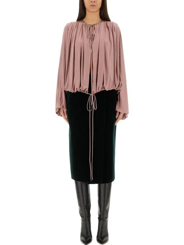 Saint Laurent Gathered-shoulder Blouse With Drawstring Detail - Pink