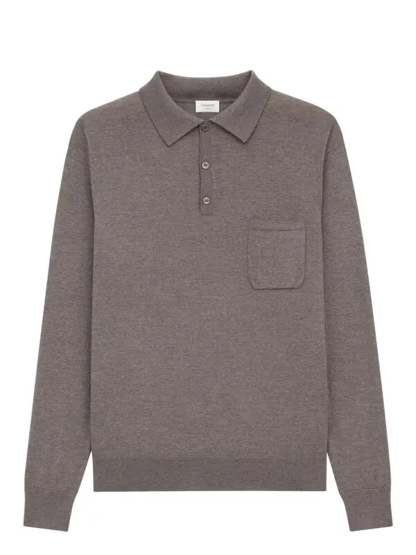 Saint Laurent Long-sleeved Polo Shirt With Ribbed Cuffs And Chest Pocket - Grey