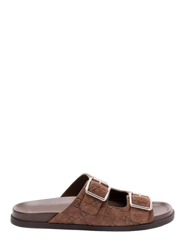 Gucci Leather Slide Sandal With Interlocking G Detail - Brown