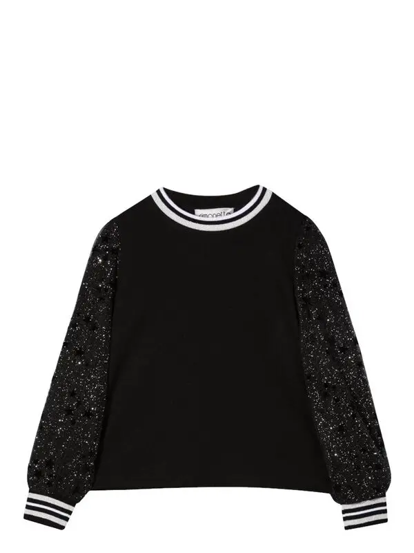 SIMONETTA Fine Knit Pullover With Embellished Tulle Sleeves - Black