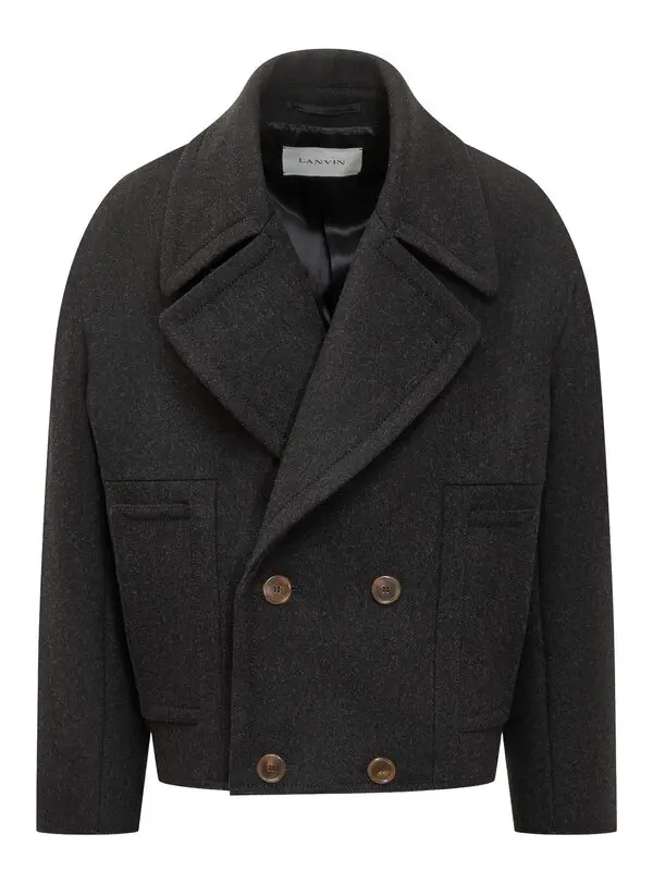LANVIN Wool Plated Mini Short Jacket - Anthracite