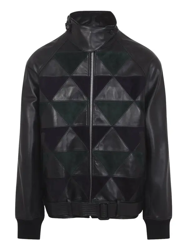 LANVIN Intarsia Leather Bomber Jacket - Black