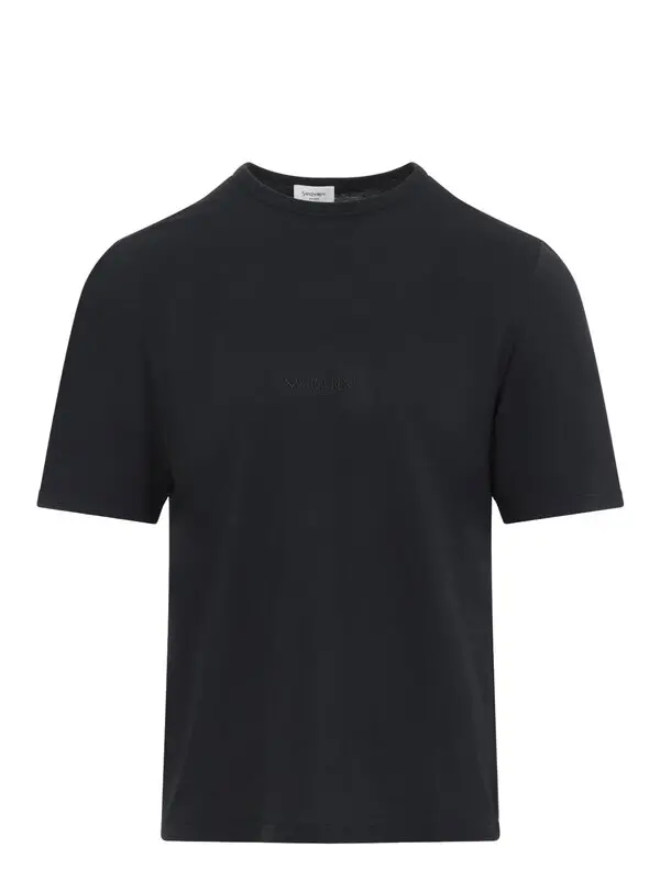 Saint Laurent Short-sleeve Crewneck T-shirt Made With Certified Cotton, Featuring A Tonal Embroidery On The Chest - Black